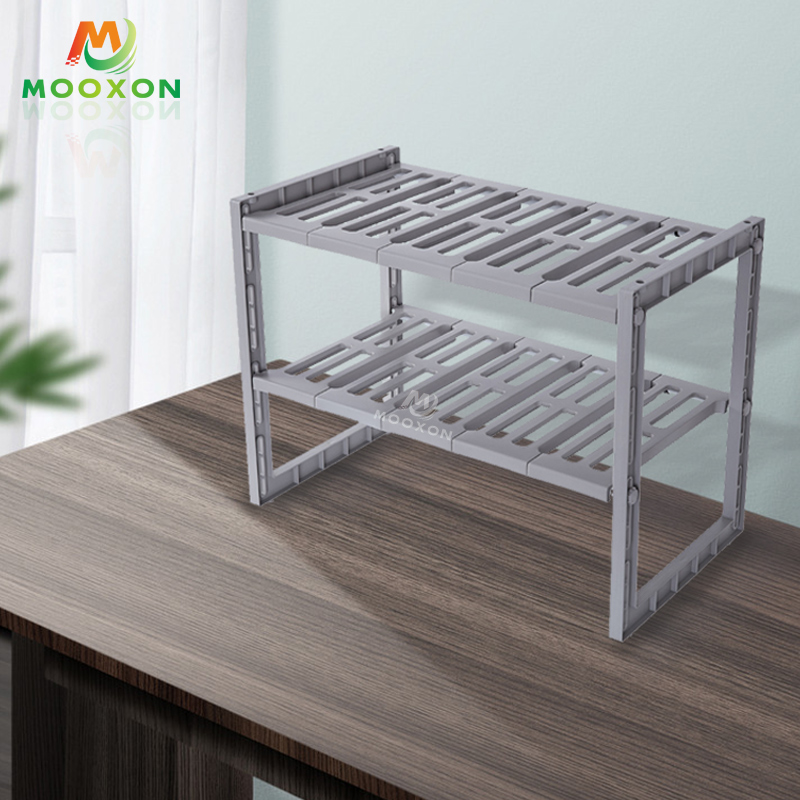 Extendable 2 Tier Plastic Organizer Kitchen Storage Shelf Under Sink ...